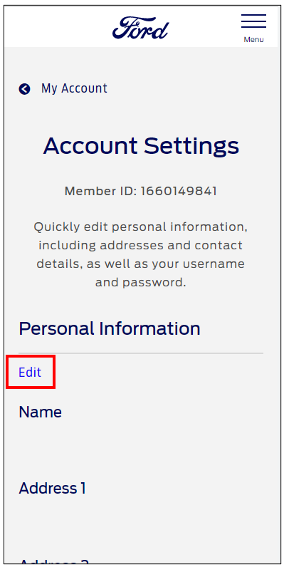 How do I update my contact information on my Ford accounts?