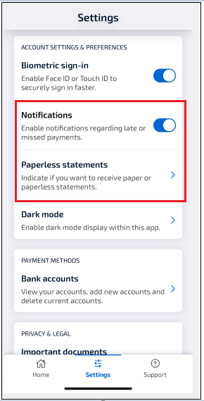 What type of account message notifications or alerts are available on ...